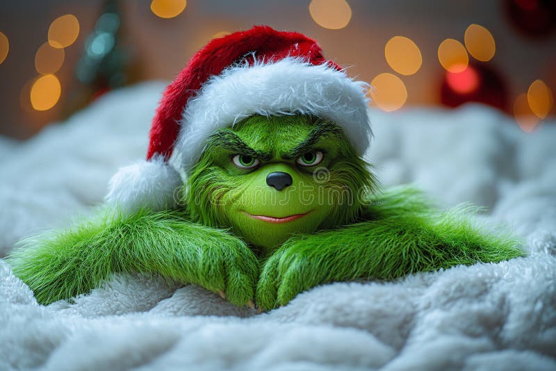 A Green Grumpy Face with a Red Hat Stock Illustration - Illustration of ...