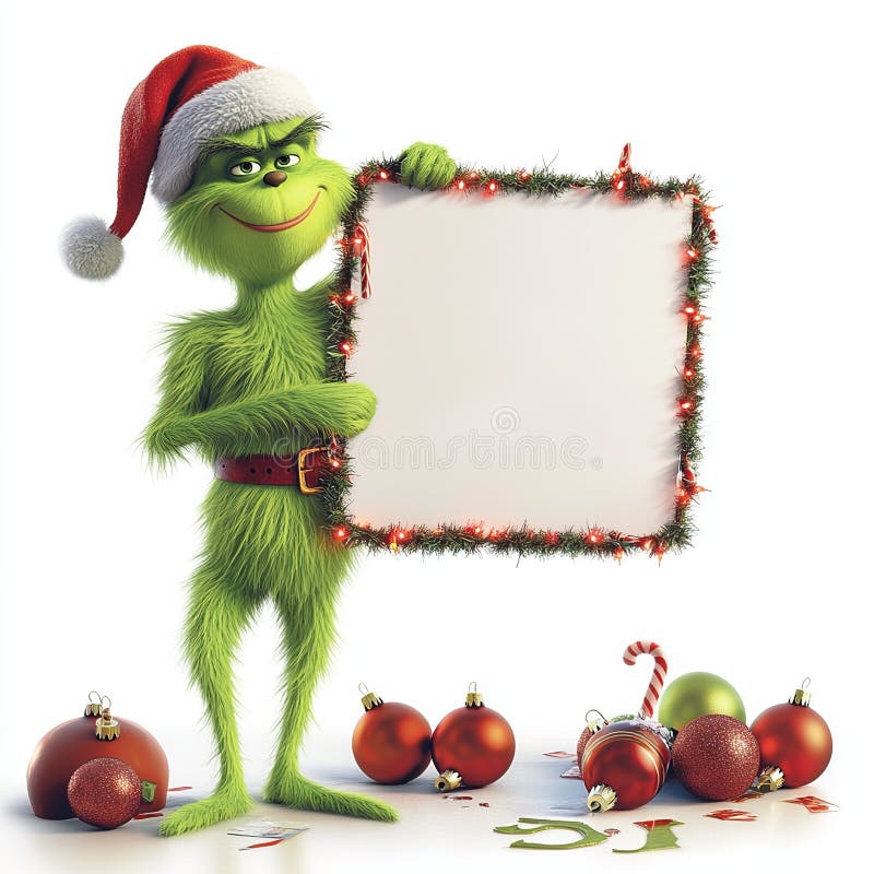 A Green Grumpy Face with a Red Hat Holding a White Sign Stock ...