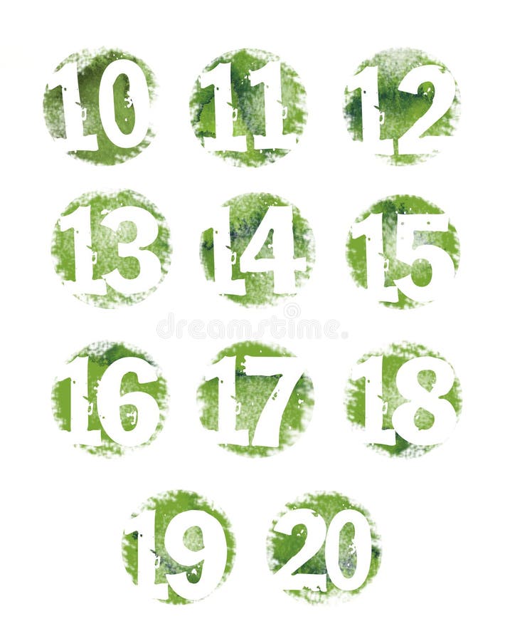 Green Grunge Textured Number Set- 10-20 Stock Illustration ...