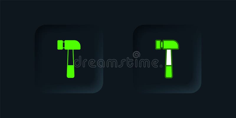 Green Hammer Icon Isolated on Black Background. Tool for Repair. Black ...