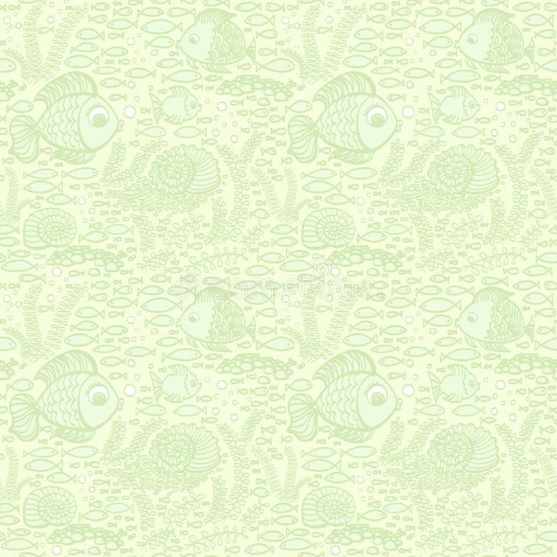 Green Hand Drawn Fishes. Wallpaper Textile Seamless Fish Pattern Stock ...