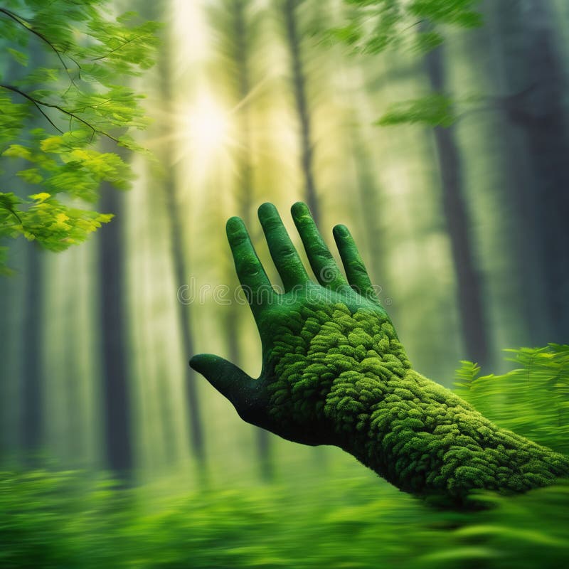 Green Hand in the Forest with Sunlight Stock Illustration ...