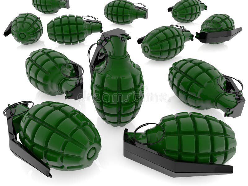 Grenades on White Background. Green Metal Hand Grenade with Round Pin ...