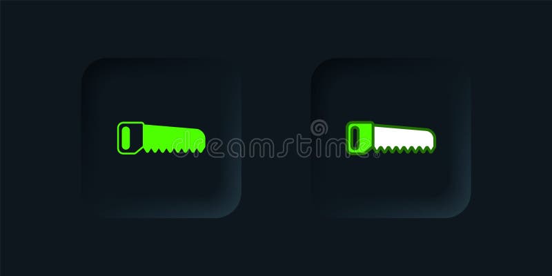 Green Hand Saw Icon Isolated on Black Background. Black Square Button ...