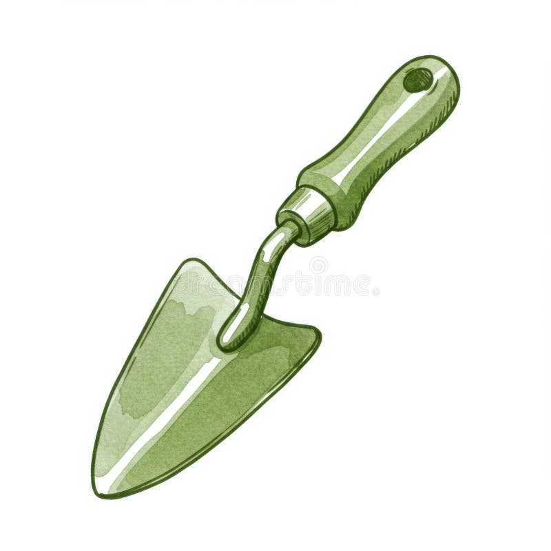 Green Hand Trowel with Wooden Handle Illustration Stock Illustration ...