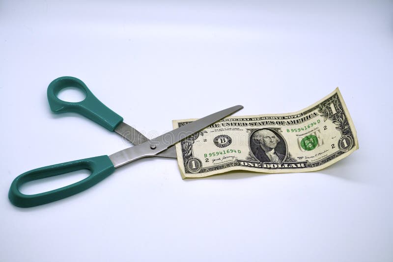 Scissors Cut a Dollar Bill in Half Stock Image - Image of collect ...
