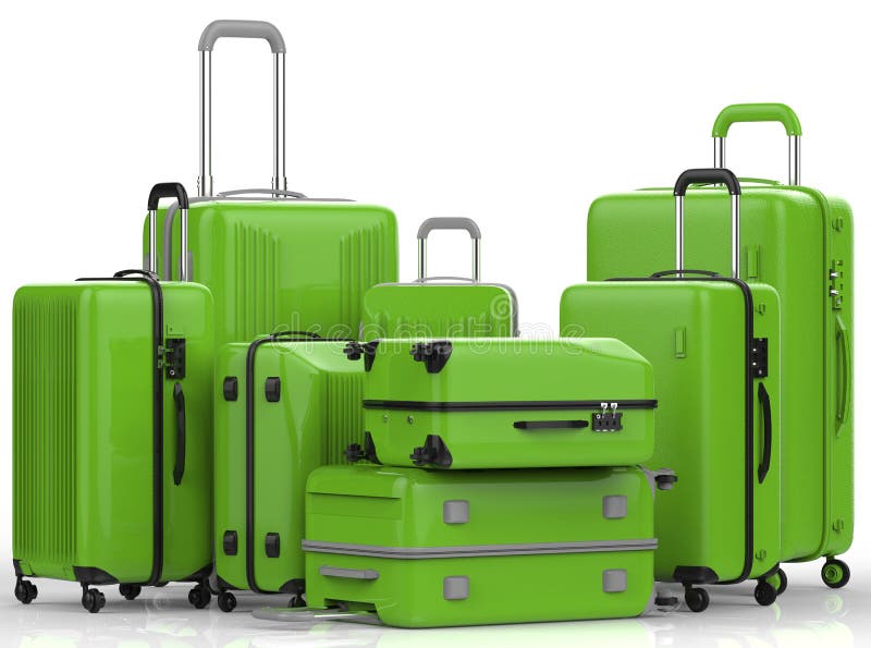 Green Hard Case Luggages on White Background Stock Illustration ...