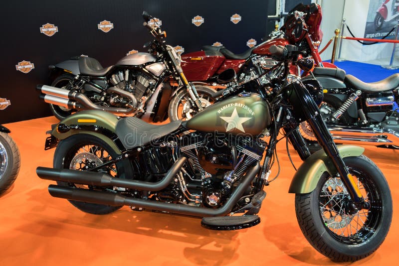Green Harley Davidson Motorcycle, Displayed in Tel-Aviv. Israel ...