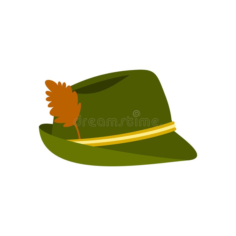 Green Hat with Feather Icon, Flat Style Stock Vector - Illustration of ...