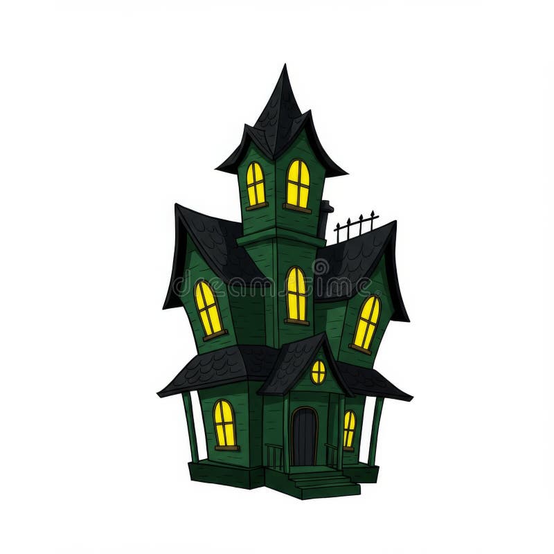 Green Haunted House Halloween Illustration Stock Illustration ...
