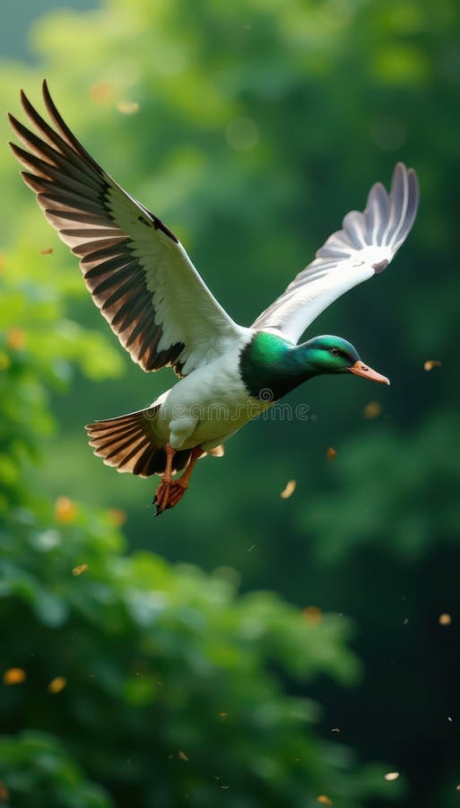Green Headed Drake in Powerful Flight, Wings Outstretched, Wings ...