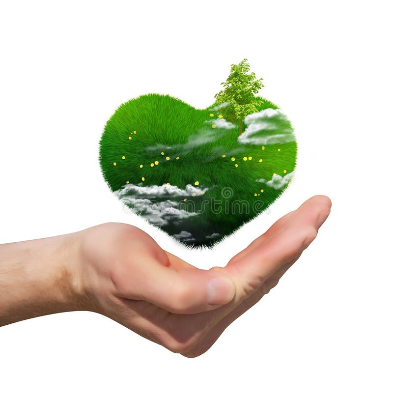 Green heart on the palm stock illustration. Illustration of forest ...