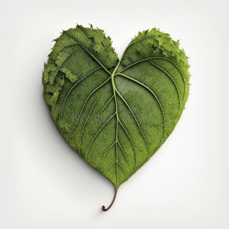 Green Heart Shape Leaf Isolated on White Background, Created with ...