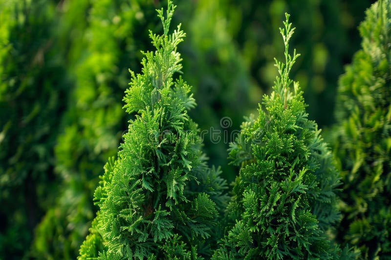 A Green Hedge of Thuja Occidentalis Trees Stock Photo - Image of botany ...