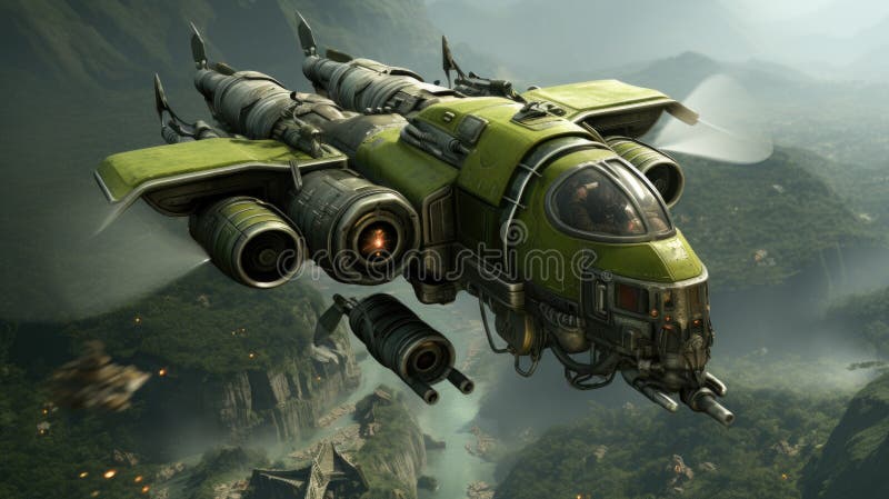 A Green Helicopter Flying Over a Lush Green Valley. Generative AI Image ...