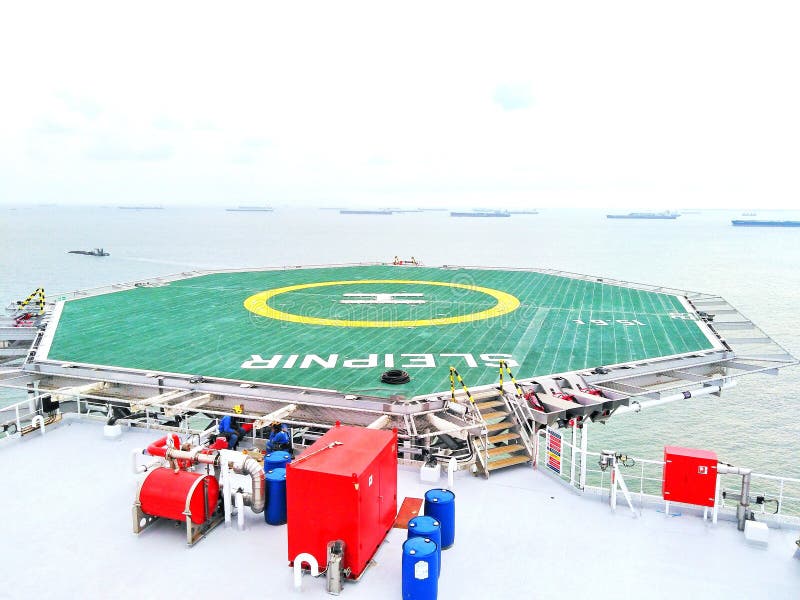 Ship S Helideck Seen Towards the Aft with Open Sea in Background. Ship ...
