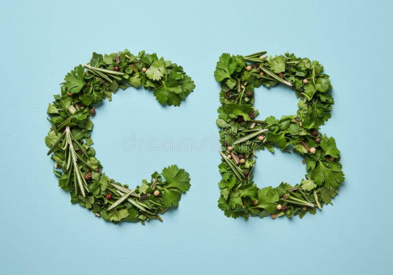 Green Herb Letters on Blue Background Stock Illustration - Illustration ...