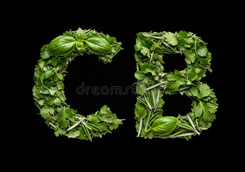 Green Herb Letters CB on Black Background Stock Illustration ...