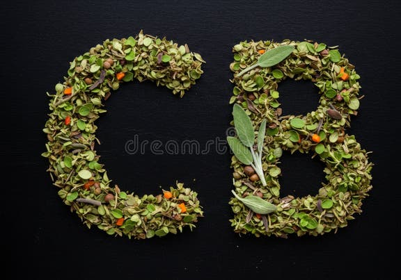 Green Herb and Spice Letters CB on Dark Background Stock Illustration ...