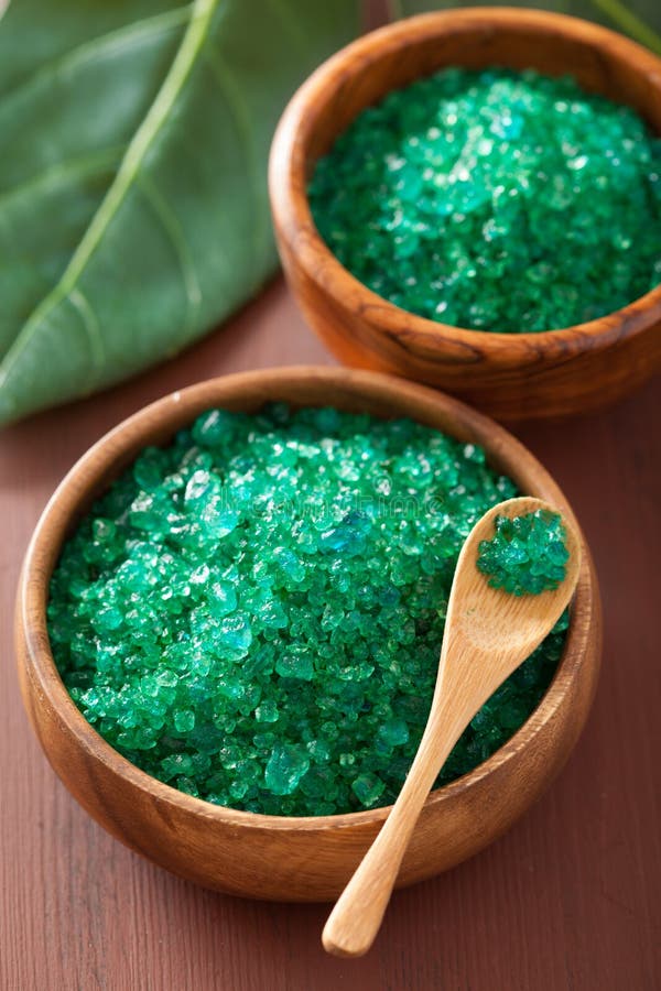 Green Herbal Salt for Healthy Spa Bath Stock Image - Image of essential ...