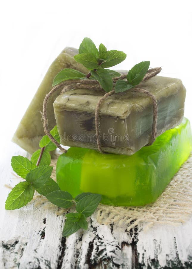 Green herbal soaps stock image. Image of leaf, ceramic - 34821691
