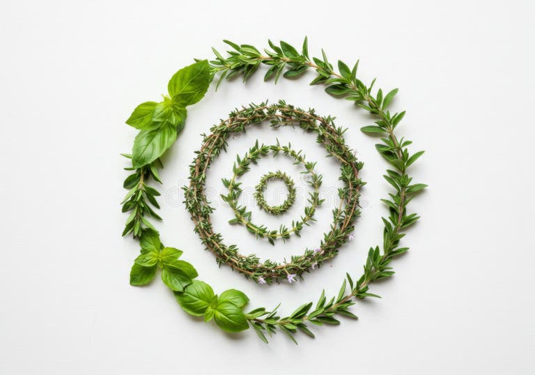 Green Herbs Circle Pattern on White Background Stock Illustration - Illustration of food, stem ...