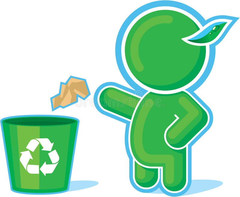 Green Hero Throwing Garbage To the Recycle Contain Stock Vector ...