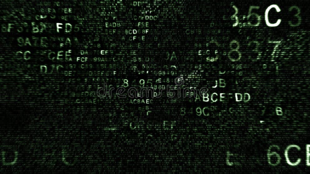 Green Hexadecimal Code Fragments on Black Background Stock Illustration ...