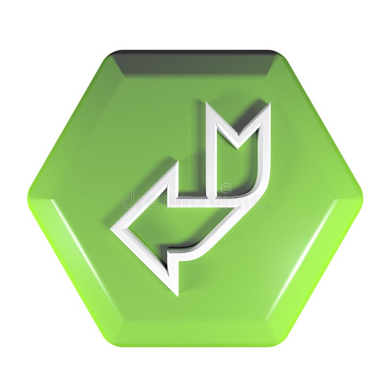 Green Hexagon Push Button Arrow Down and Left - 3D Rendering ...