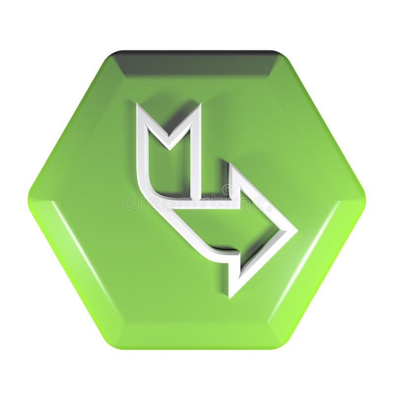 Green Hexagon Push Button Arrow Down and Right - 3D Rendering ...
