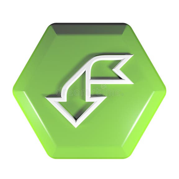 Green Hexagon Push Button Arrow Left and Down - 3D Rendering ...