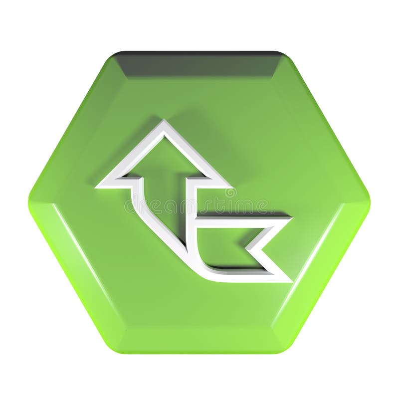 Green Hexagon Push Button Arrow Left and Down - 3D Rendering ...