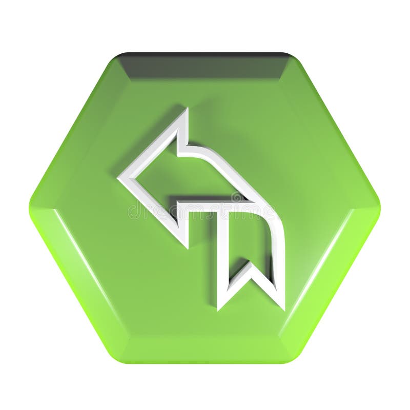 Green Hexagon Push Button Arrow Up and Left - 3D Rendering Illustration ...