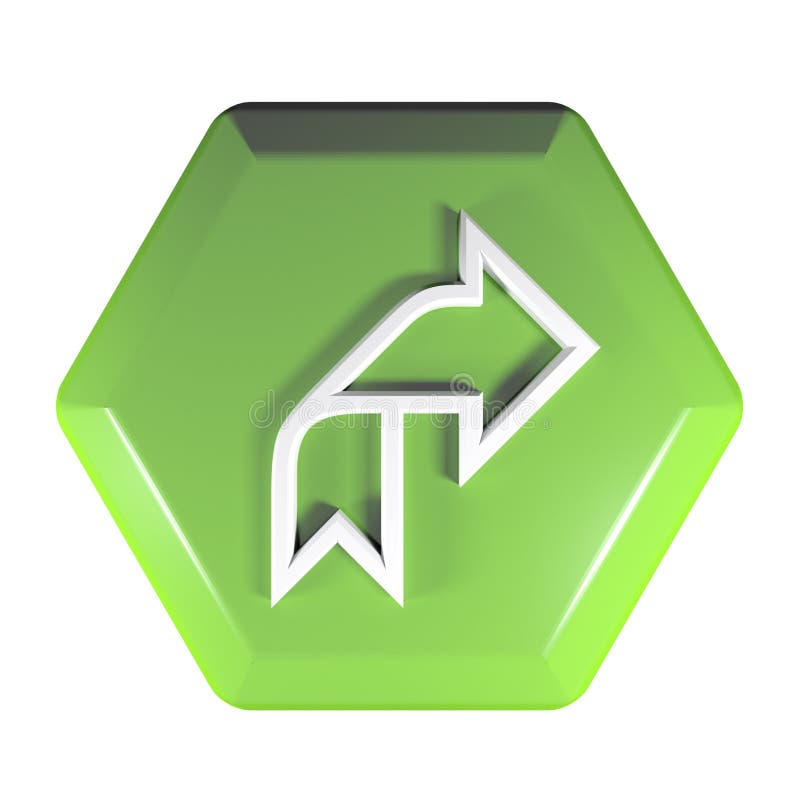 Green Hexagon Push Button Arrow Up and Right - 3D Rendering ...