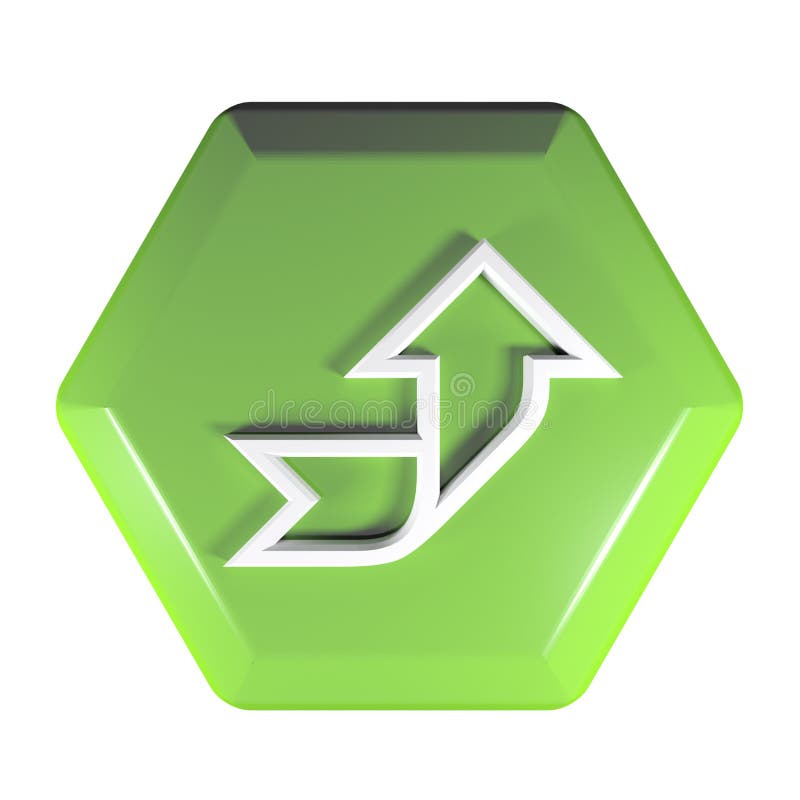 Green Hexagon Push Button Arrow Right and Up - 3D Rendering ...