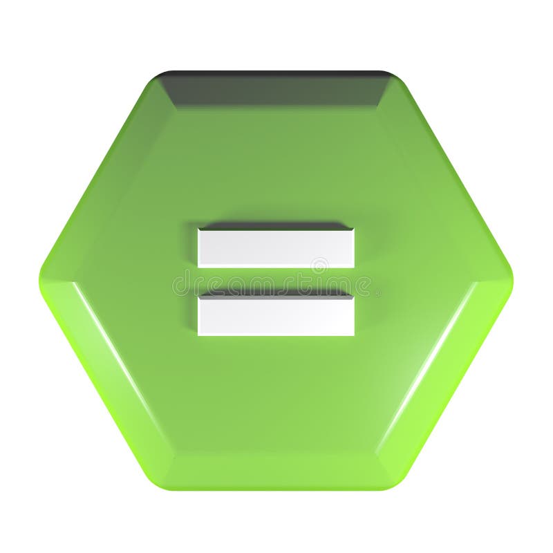 Green Hexagonal Push Button with the Sign = for the Equality - 3D ...