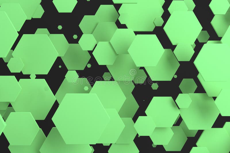 Green Hexagons of Random Size on Black Background Stock Illustration ...