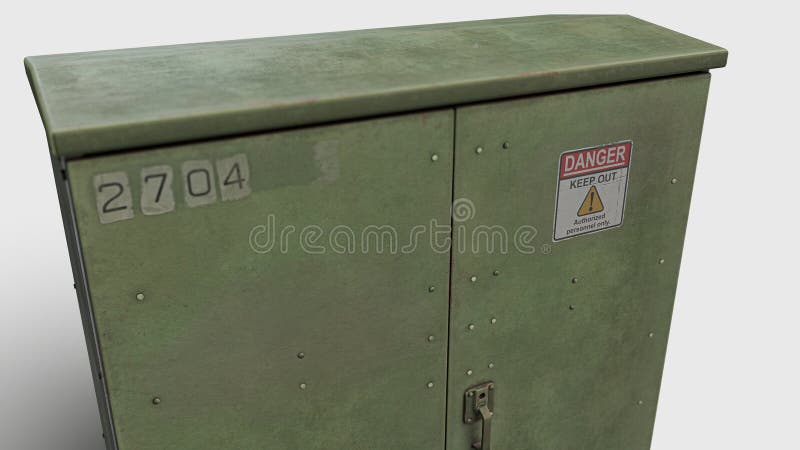 Green High Voltage Power Box with Warning, Near View Stock Illustration ...