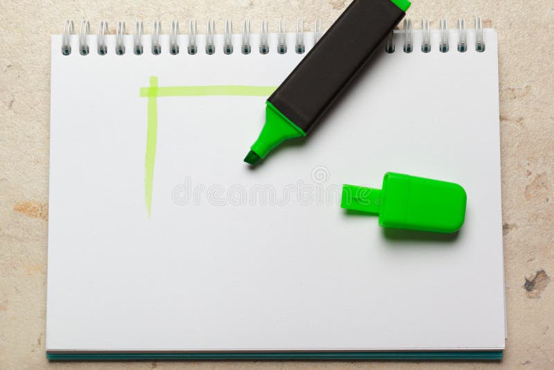 Green Highlighter on Notepad with Drawn Green Color Mark Close Up Stock ...