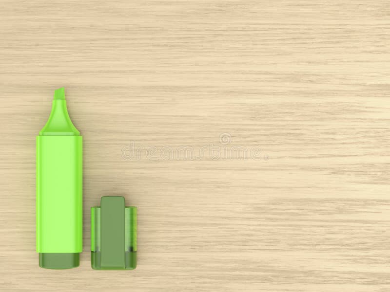 Green Highlighter on Wooden Desk Stock Illustration - Illustration of ...