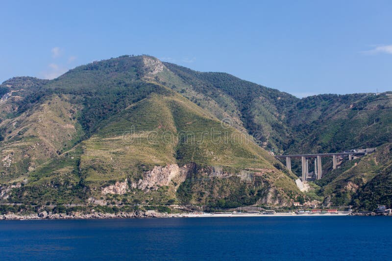 Green Hills and Bridge on Coast of Sicily Stock Image - Image of sicily ...