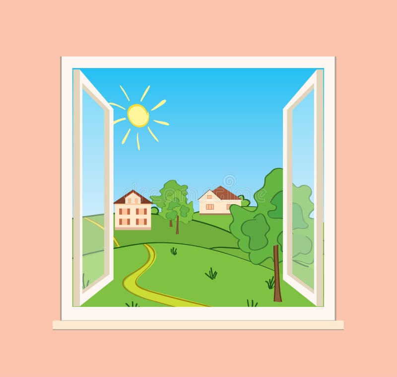 Open Window with Green Nature Outside - Vector Stock Vector ...