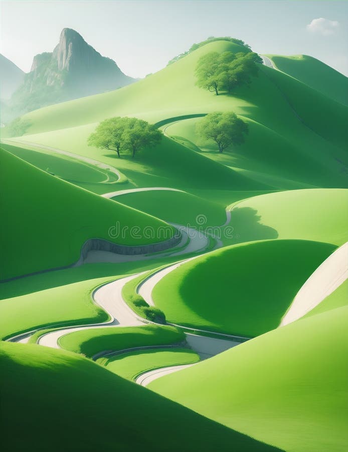 Green Hills, Soft and Beautiful Landscape Illustration Stock ...