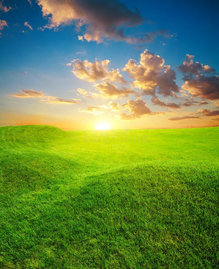 Sunset On Green Grass Hills Stock Image - Image of ghost, green: 33085877
