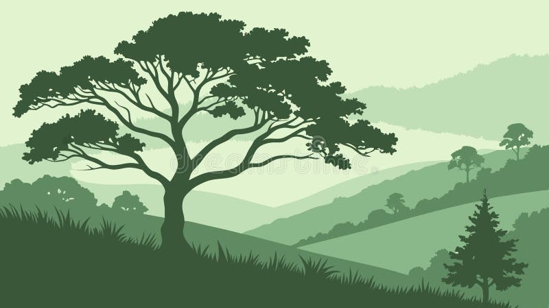 Green Hillside with Solitary Tree, Vector Design Generative AI Stock ...