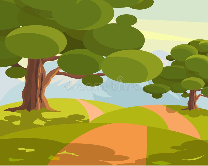 Footpath in a Meadow with Trees. Vector Illustration. Stock Vector ...