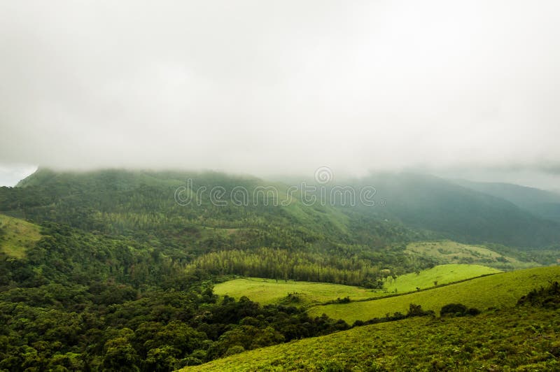 Green Hilly Valley Landscape Clouds Stock Image - Image of beautiful ...