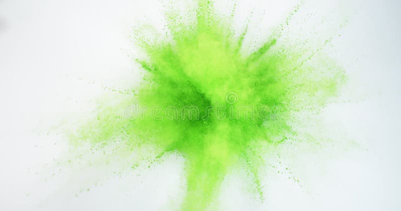 Green Holi Powder Exploding on White Background, Slow Motion Stock ...