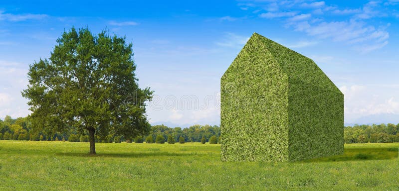 Green Home in a Rural Scene with Tree - Concept Image Stock Image ...