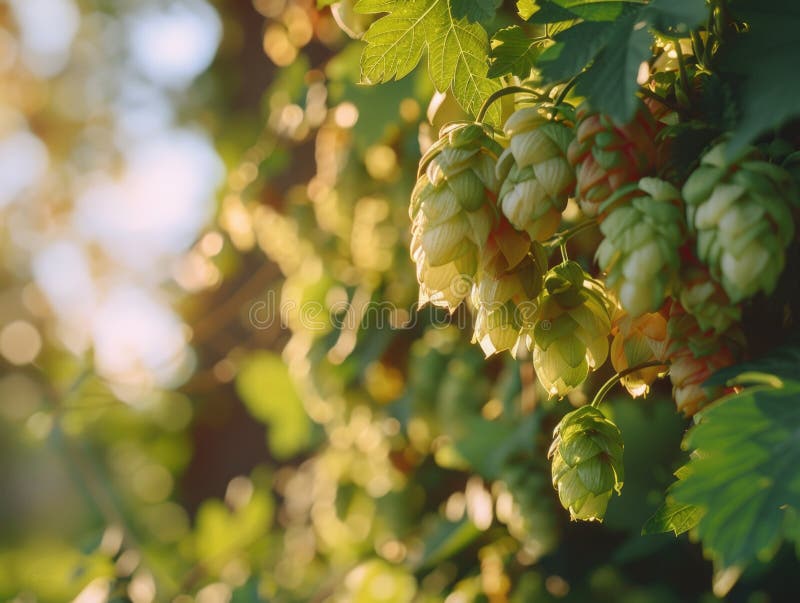 Green hops on tree stock illustration. Illustration of outdoors - 374244395